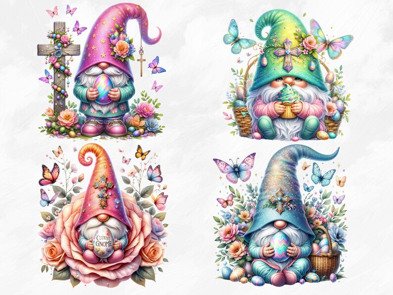 Watercolor Easter Gnome Collection Clipart, 25 PNG Easter Clipart ...