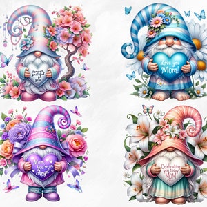 Watercolor Mothers Day Gnomes Collection Clipart, 18 PNG Garden Gnome ...