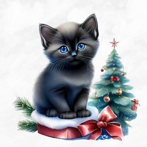 Watercolor Christmas Kitten Clipart, 16 PNG Christmas Kitten Clip Art ...