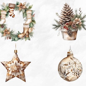 Watercolor Boho Christmas Collection Clipart, 35 PNG Cozy Christmas ...