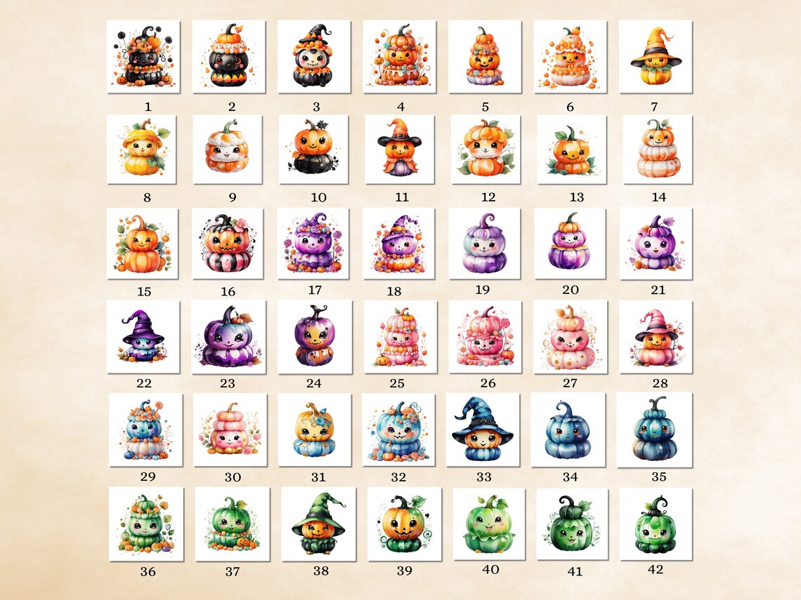 Watercolor Halloween Cute Pumpkin Collection Clipart 42 PNG - Etsy