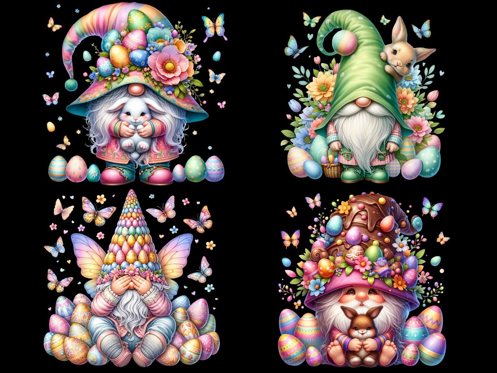 Watercolor Easter Gnome Collection Clipart, 25 PNG Easter Clipart ...