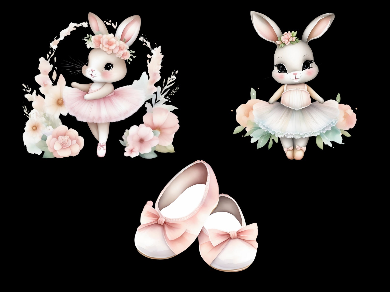 Watercolor Ballerina Bunny Collection Clipart, 15 PNG Ballet Bunnies ...