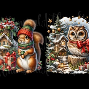 Watercolor Christmas Woodland Animals Collection Clipart, 12 PNG ...