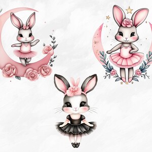 Watercolor Ballerina Bunny Collection Clipart, 15 PNG Ballet Bunnies ...