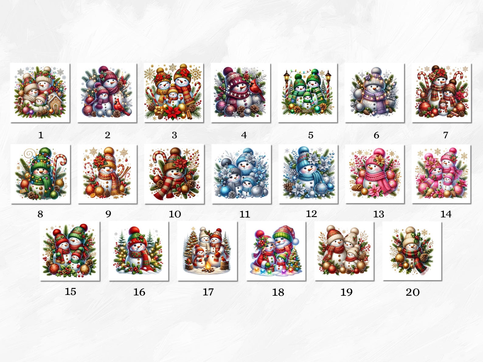 Watercolor Christmas Snowman Collection Clipart, 20 PNG Christmas ...