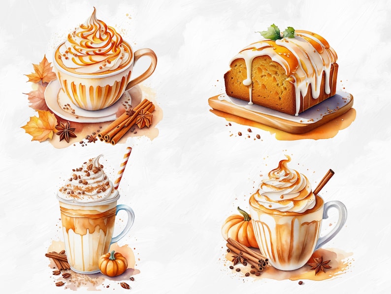 35 PNG Watercolor Pumpkin Spice Collection Clipart, Sweet Treats ...
