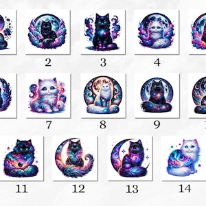 Watercolor Celestial Cats Collection Clipart, 14 PNG Cat Clipart ...