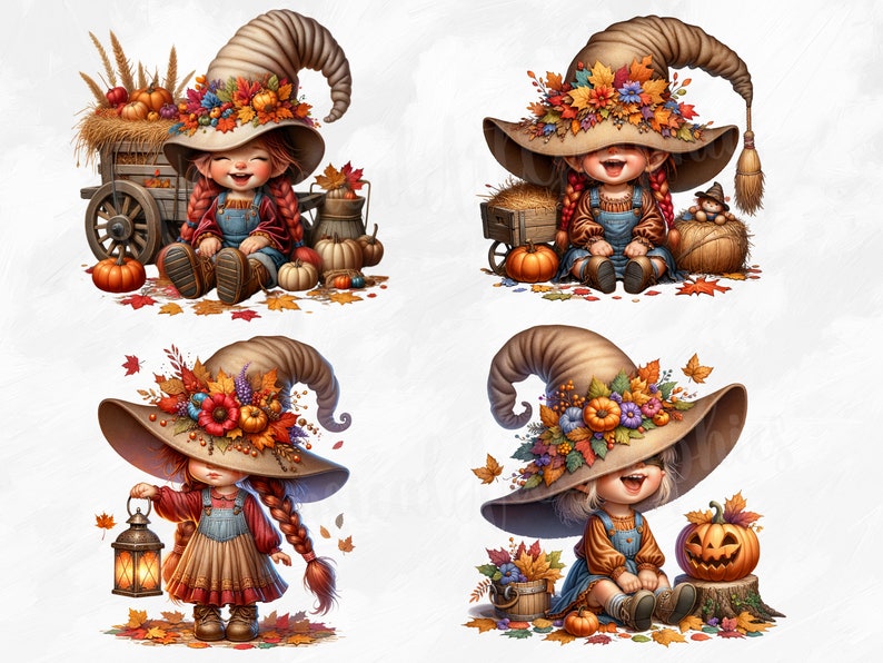 Watercolor Autumn Gnomes Collection Clipart, 20 PNG Pumpkin Gnomes ...