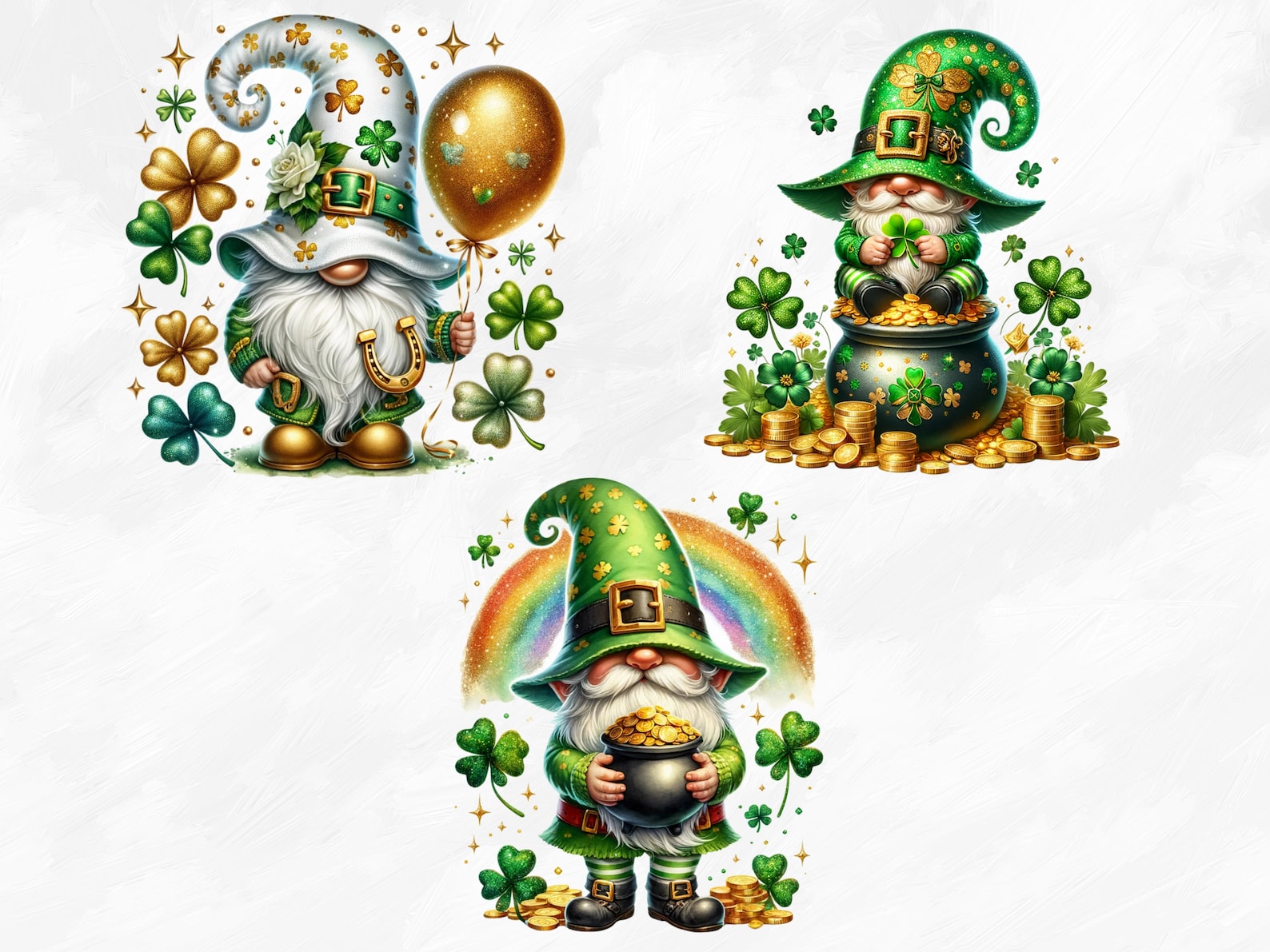 Watercolor Saint Patricks Gnomes Clipart, 11 PNG Festive Gnomes Clipart ...