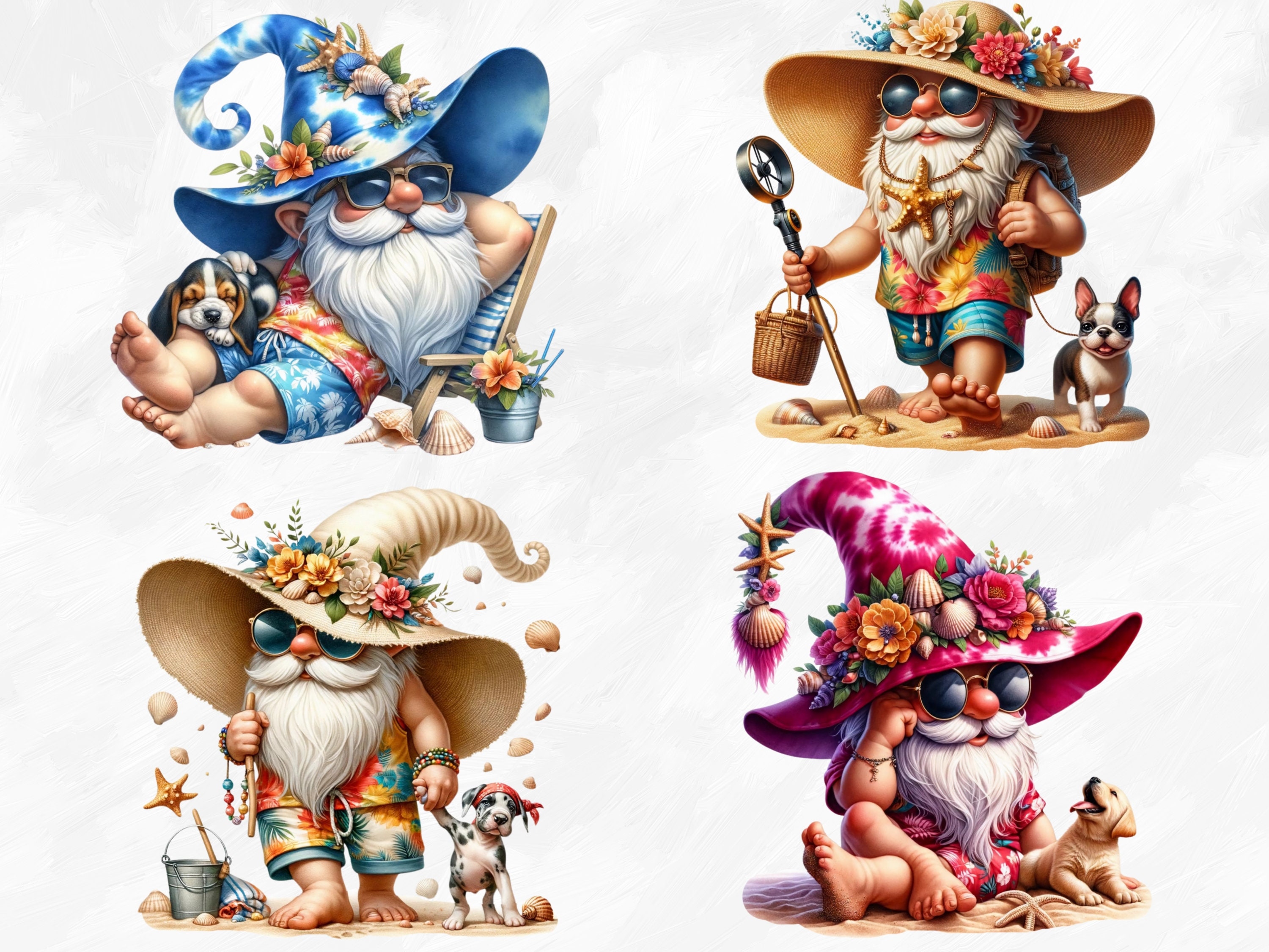 Watercolor Beach Dog Gnomes Collection Clipart, 23 PNG Beach Gnome ...
