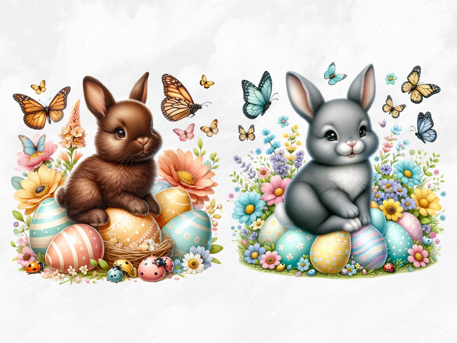 Watercolor Easter Bunny With Egg Clipart, 11 PNG Spring Clipart, Easter ...