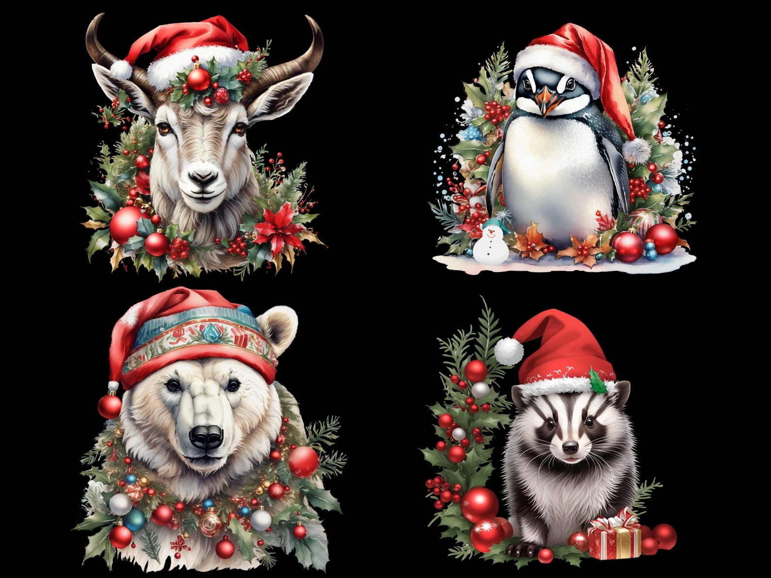 Watercolor Christmas Animals Clipart 26 PNG Woodland Animals - Etsy