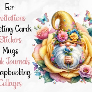 Watercolor Rose Gnome Collection Clipart, 24 PNG Mothers Day Clipart ...
