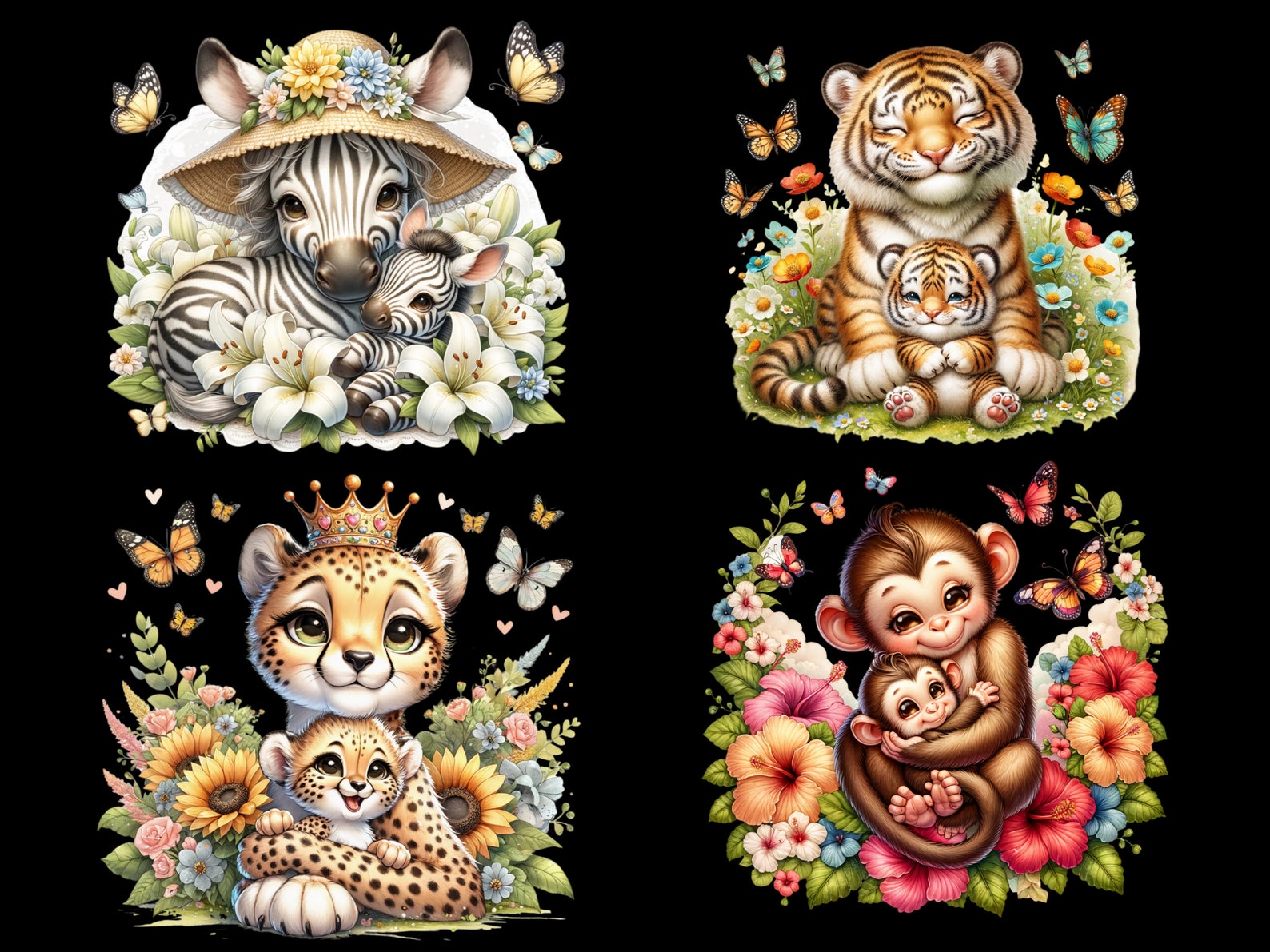 Watercolor Cute Mother and Baby Safari Animals Clipart, 18 PNG Baby ...