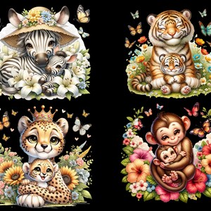 Watercolor Cute Mother and Baby Safari Animals Clipart, 18 PNG Baby ...