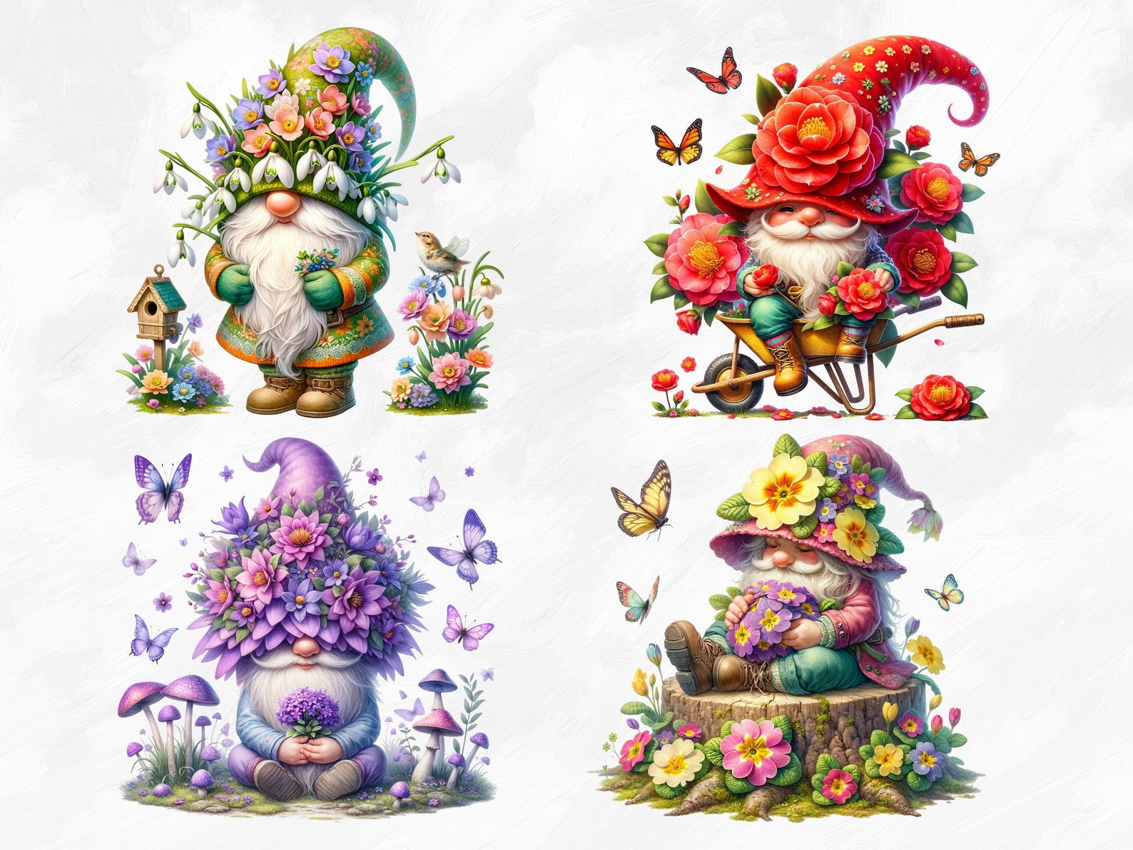 Watercolor Birth Month Flower Gnomes Clipart, 36 PNG Garden Gnome ...