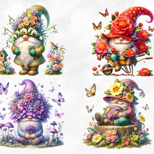 Watercolor Birth Month Flower Gnomes Clipart, 36 PNG Garden Gnome ...