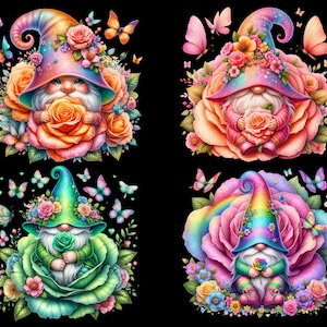 Watercolor Rose Gnome Collection Clipart, 24 PNG Mothers Day Clipart ...