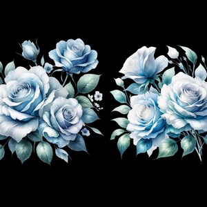 Watercolor Blue Rose Collection Clipart, 11 PNG Rose Bouquet Clipart ...