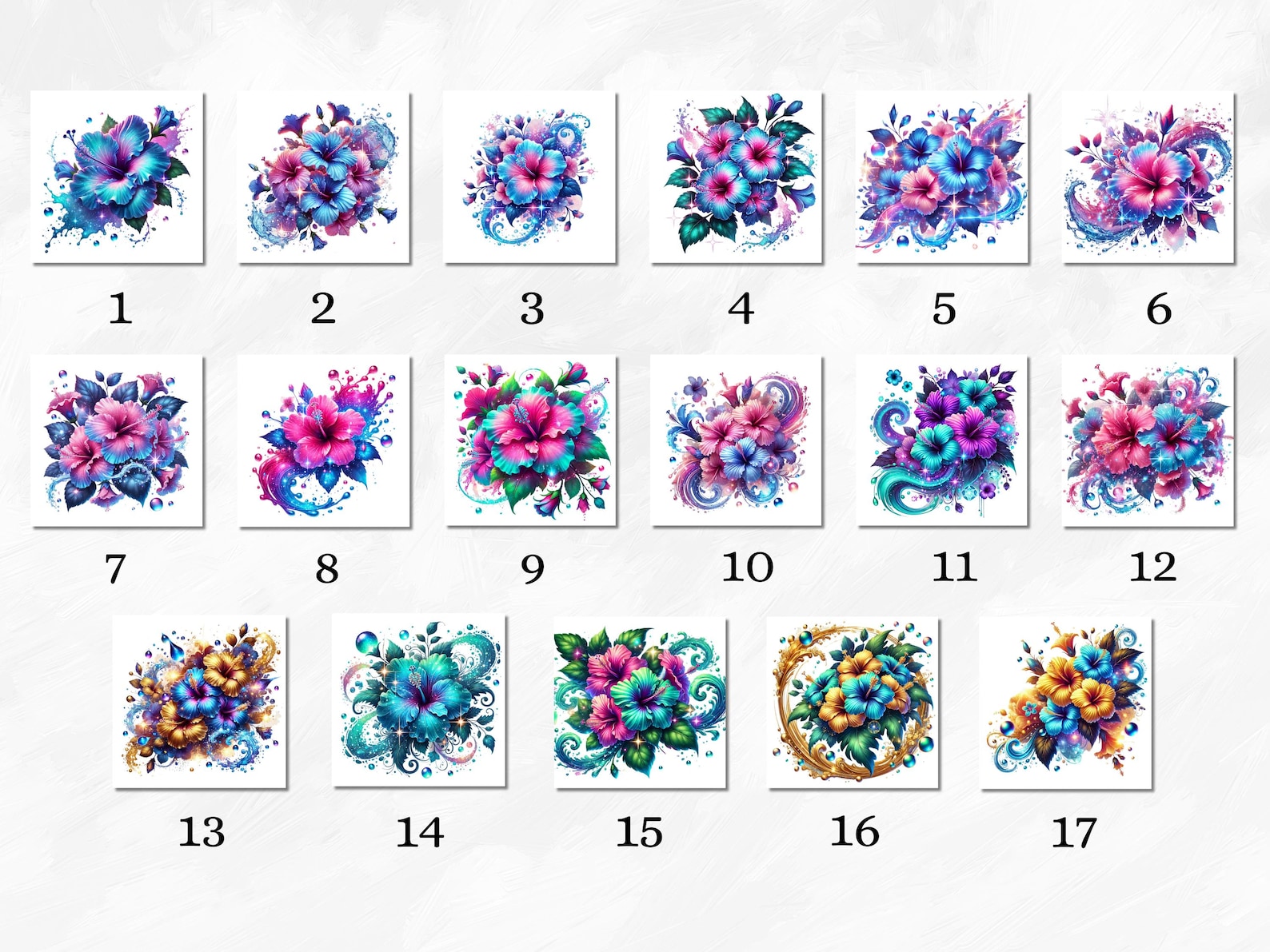 Colorful Flowers Collection Clipart Bundle, Faux Glitter Flowers Png ...
