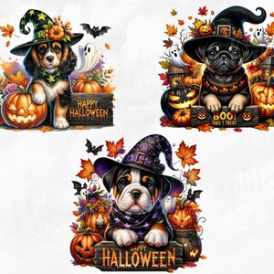 Watercolor Halloween Dogs Collection Clipart, 15 PNG Halloween Clipart ...