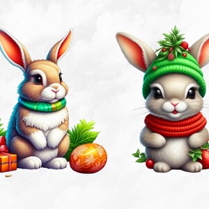 Watercolor Christmas Bunnies Clipart, 9 PNG Christmas Bunny Clipart ...