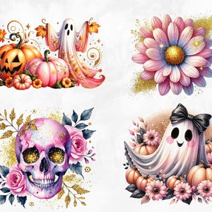 Watercolor Pink Autumn Collection Clipart, 24 PNG Halloween Clipart ...