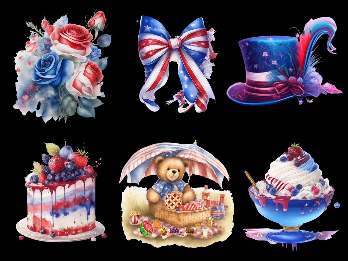 Watercolor 4th of July Teddy Bear Clipart, Fourth of July Clipart ...