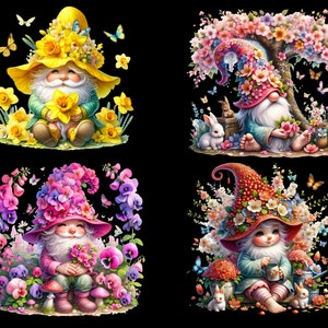 Watercolor Birth Month Flower Gnomes Clipart, 36 PNG Garden Gnome ...