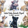 Watercolor Cute Mother and Baby Safari Animals Clipart, 18 PNG Baby ...