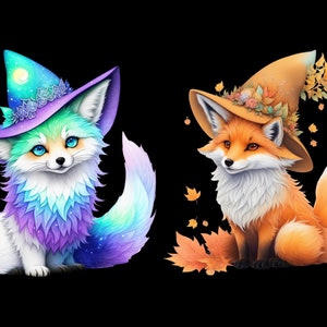 Watercolor Pastel Witchy Fox Clipart, 11 PNG Fox Witch Clipart, Fantasy ...
