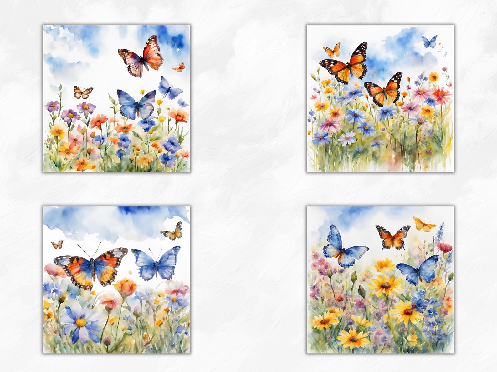Watercolor Spring Butterflies Digital Paper, Floral Butterfly Junk ...