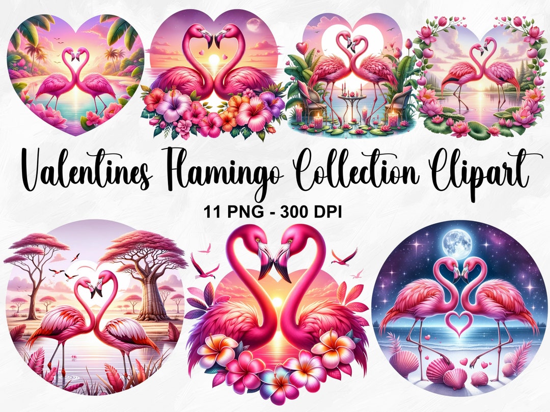 Watercolor Valentines Flamingo Clipart, 11 PNG Valentines Day Clipart ...