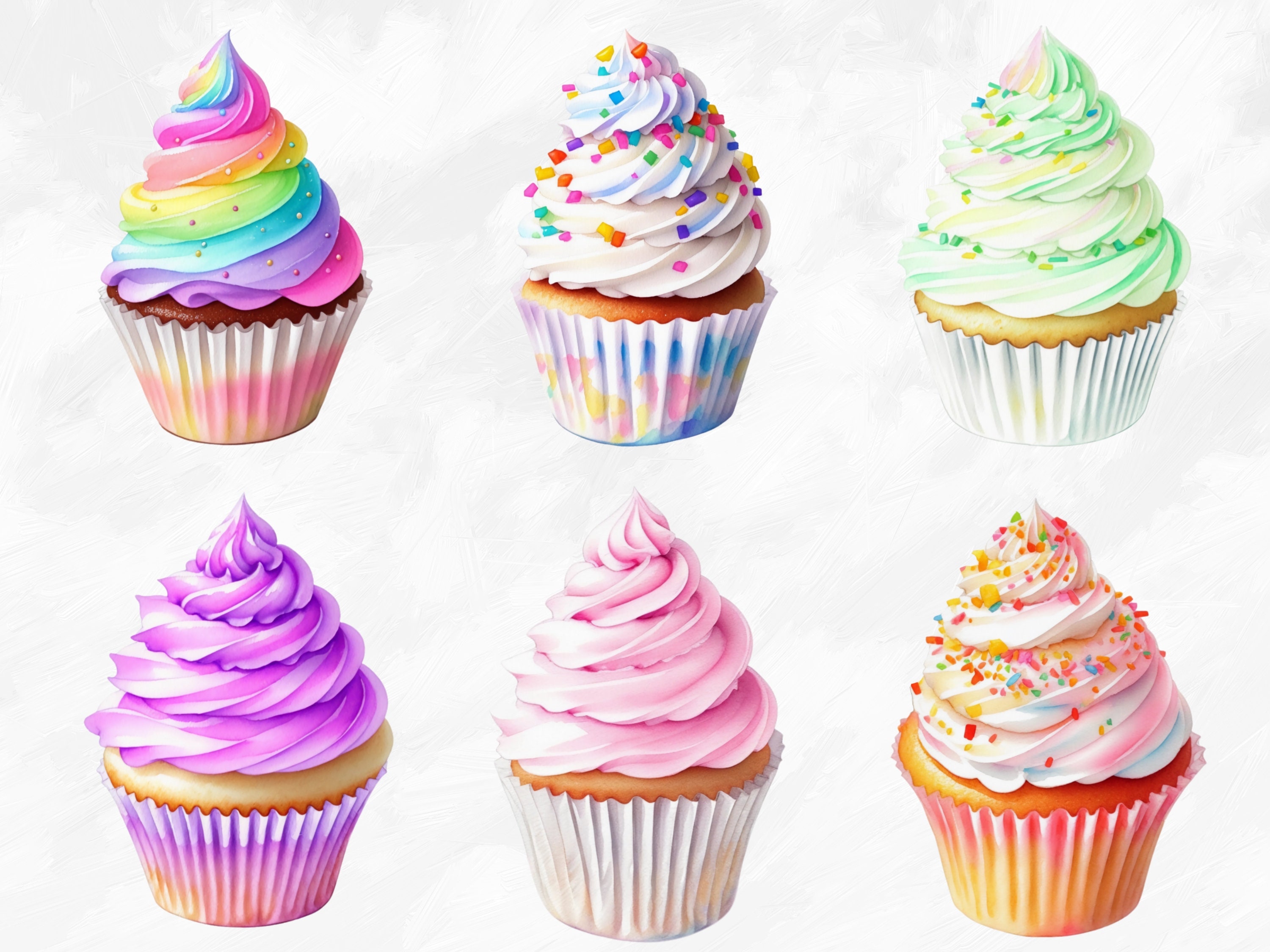 Watercolor Cupcakes Clipart, 30 PNG Cupcake Clip Art, Watercolor ...