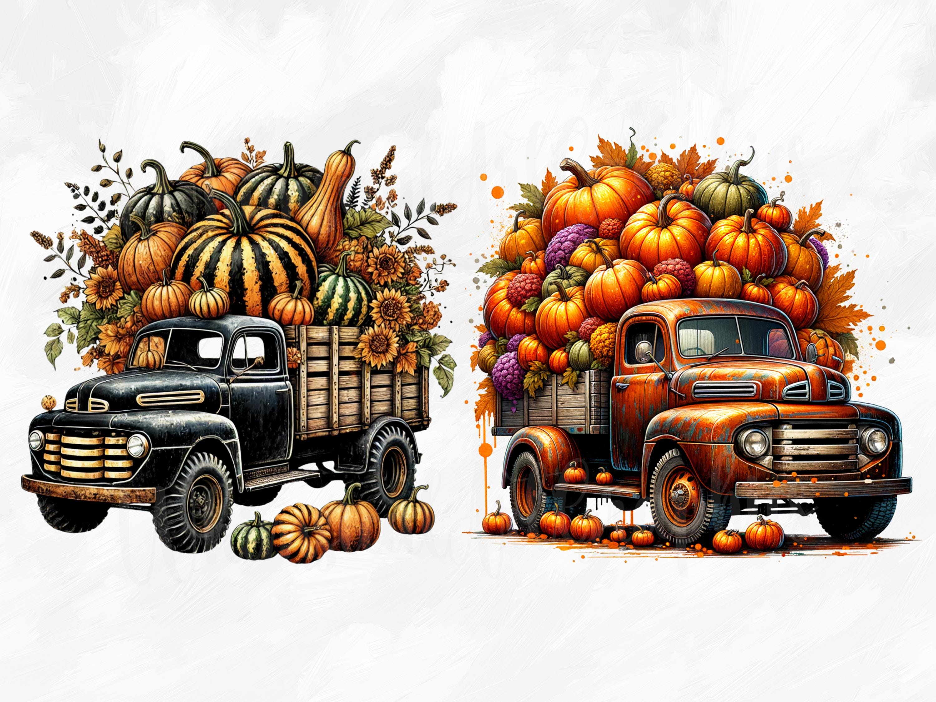 Watercolor Autumn Truck Collection Clipart, 11 PNG Fall Clipart, Fall ...
