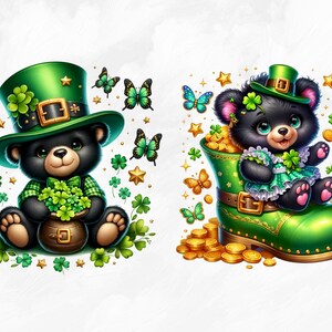 Watercolor St Patricks Teddy Bear Clipart, 11 PNG St Patricks Day ...