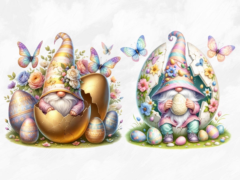 Watercolor Easter Egg Gnome Collection Clipart, 11 PNG Easter Clipart ...