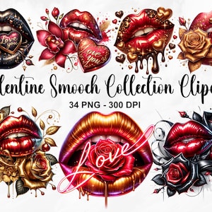Watercolor Valentine Smooch Collection Clipart, 34 PNG Valentines ...