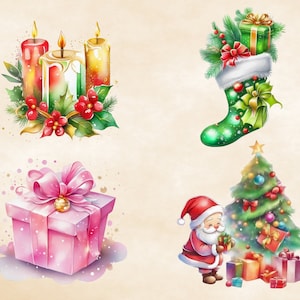 Watercolor Christmas Cute Collection Clipart, 45 PNG Christmas Clipart ...