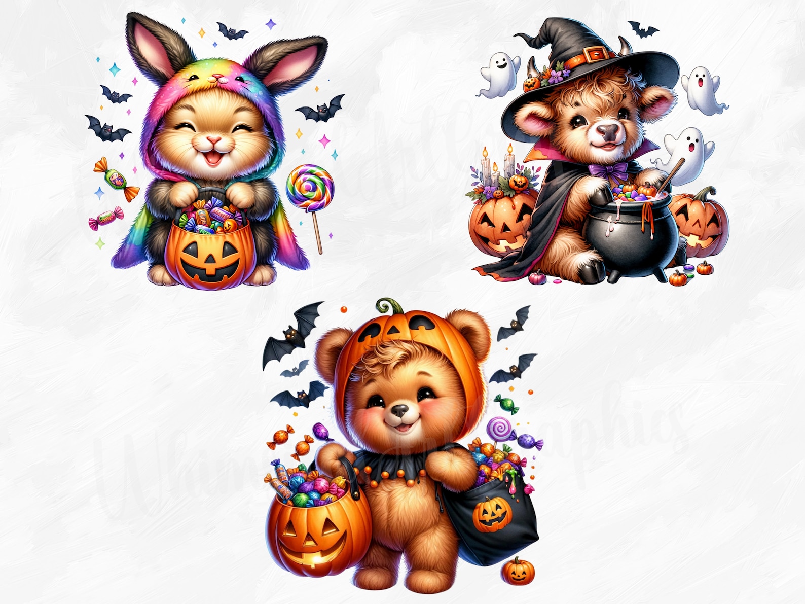Watercolor Halloween Animals Collection Clipart, 14 PNG Halloween ...