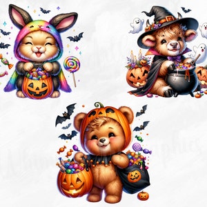 Watercolor Halloween Animals Collection Clipart, 14 PNG Halloween ...