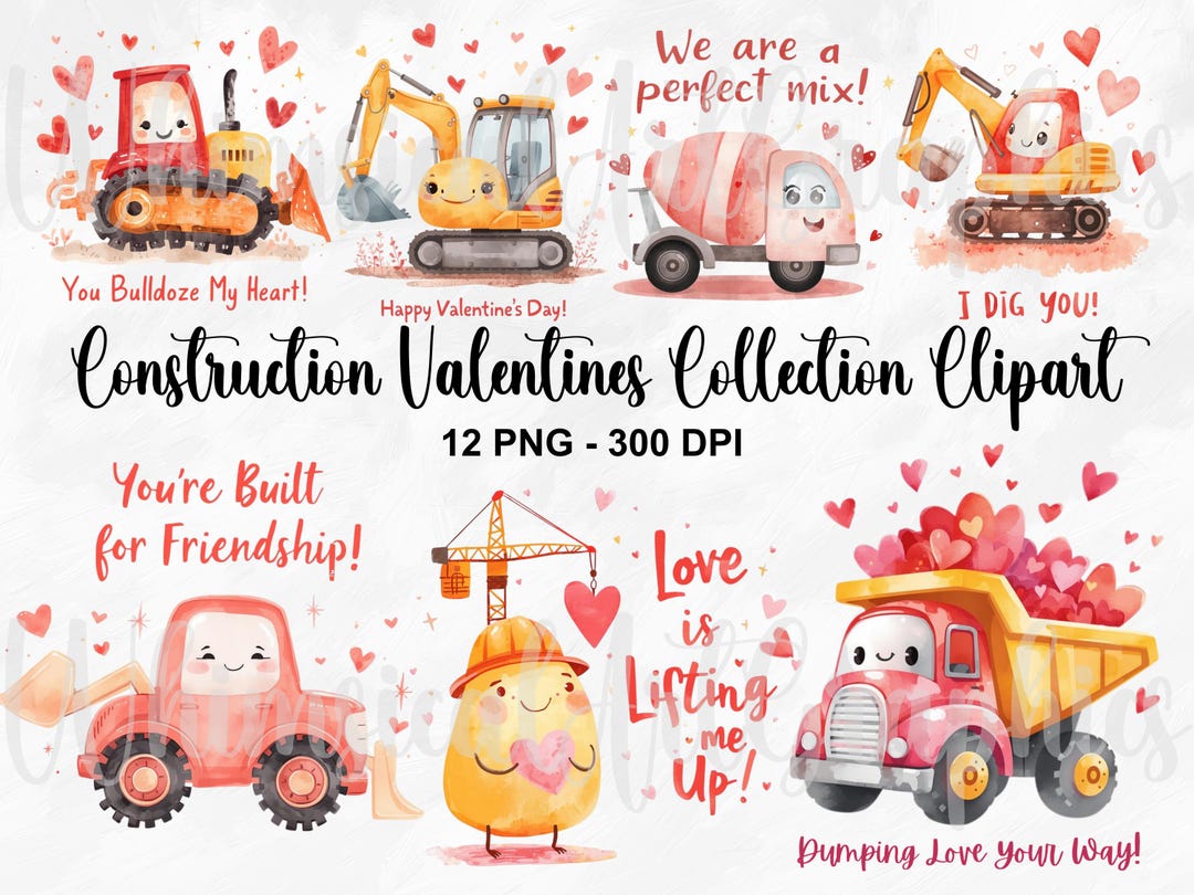 Construction Valentines Clipart PNG, Kids Valentine Cards, Cute ...