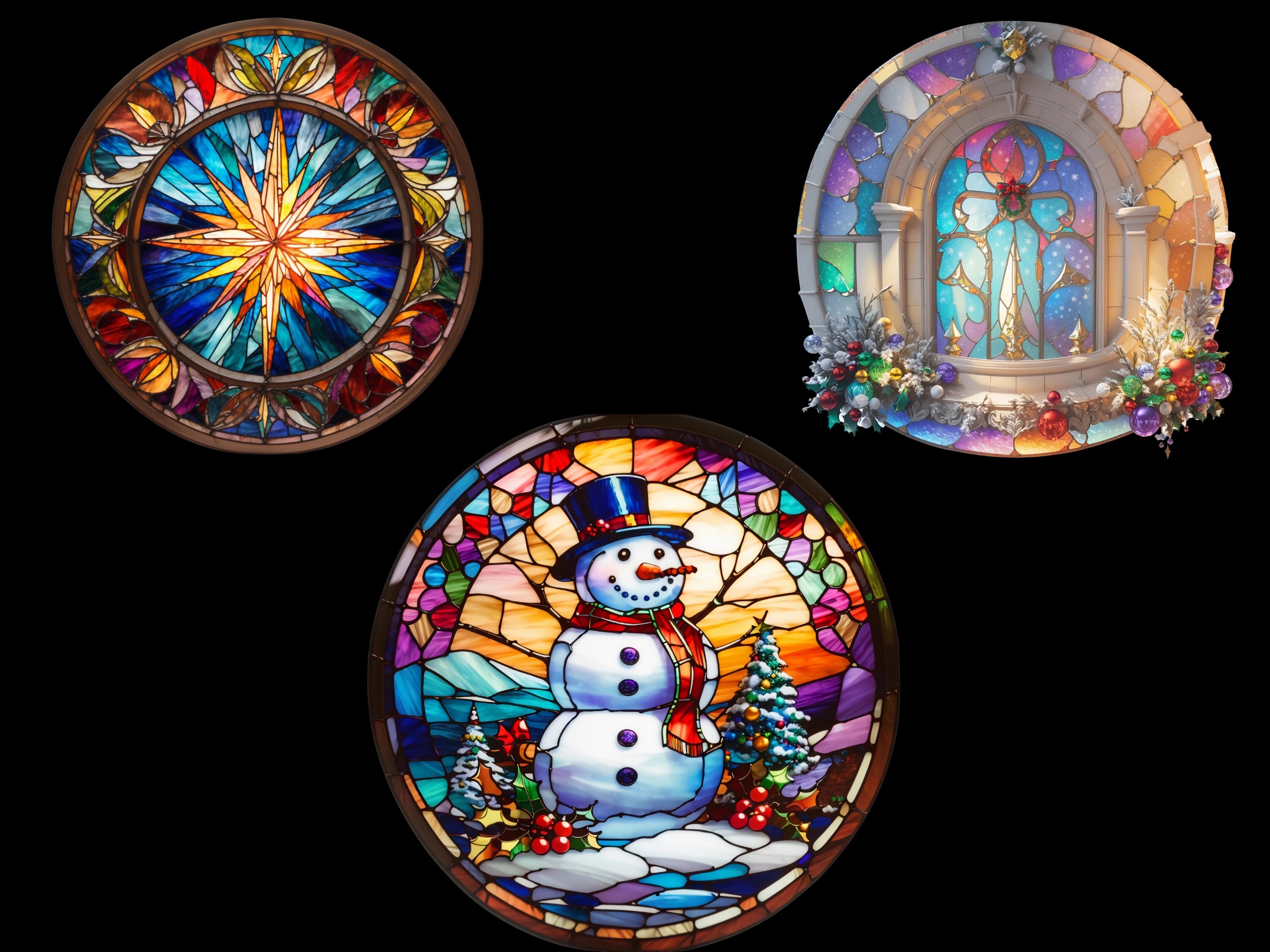 Christmas Stained Glass Clipart 16 PNG Christmas Mosaic - Etsy
