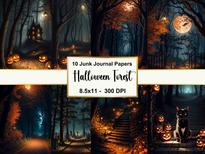 Spooky Halloween Forest Digital Paper, Halloween Forest Junk Journal ...