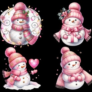 Watercolor Pink Snowman Collection Clipart, 26 PNG Festive Snowman ...