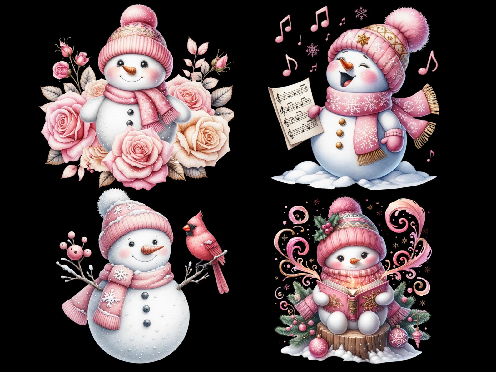 Watercolor Pink Snowman Collection Clipart 26 PNG Festive - Etsy Canada