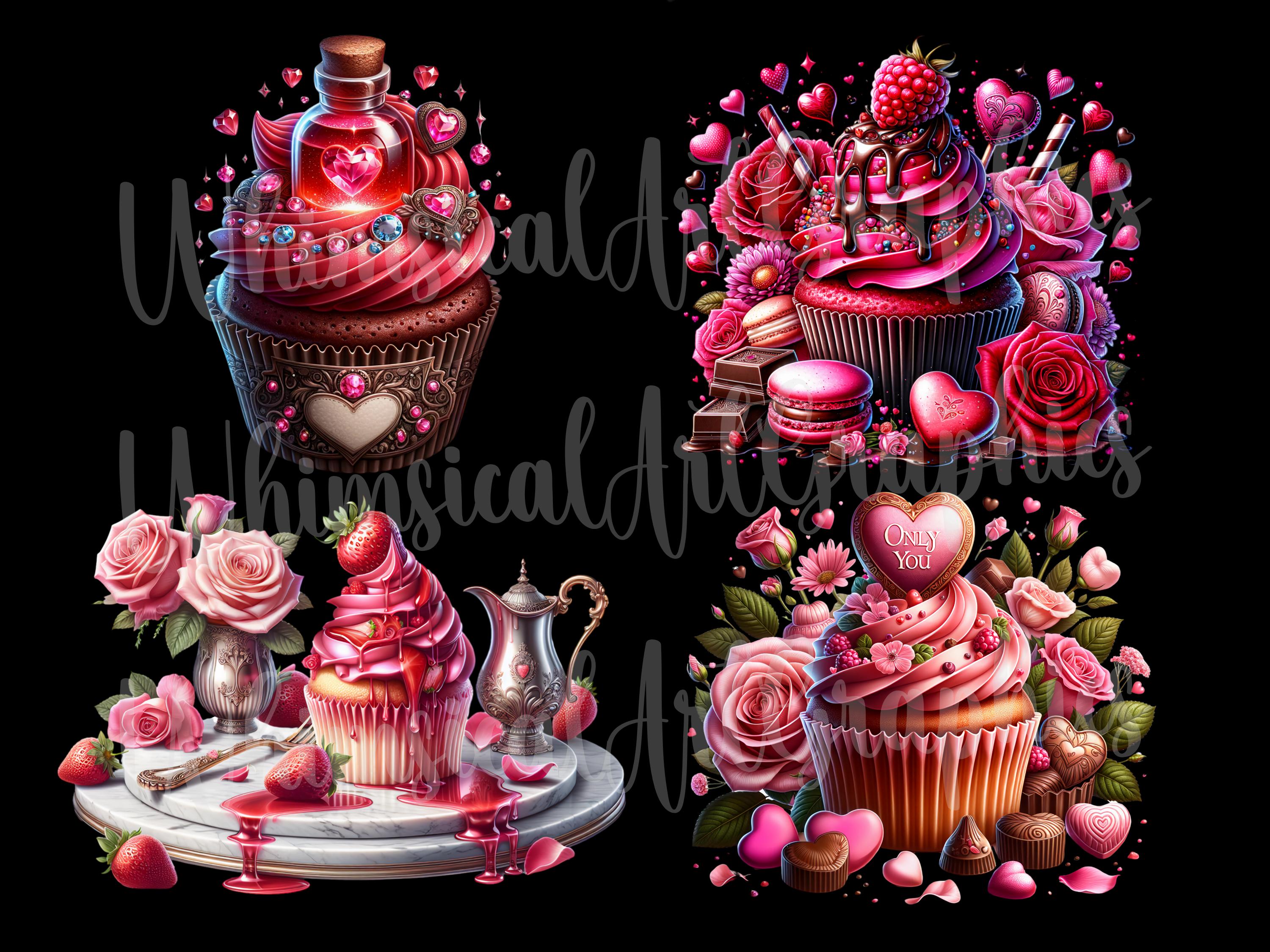 Pink Valentines Day Cupcake Collection Clipart, 20 PNG Valentine ...