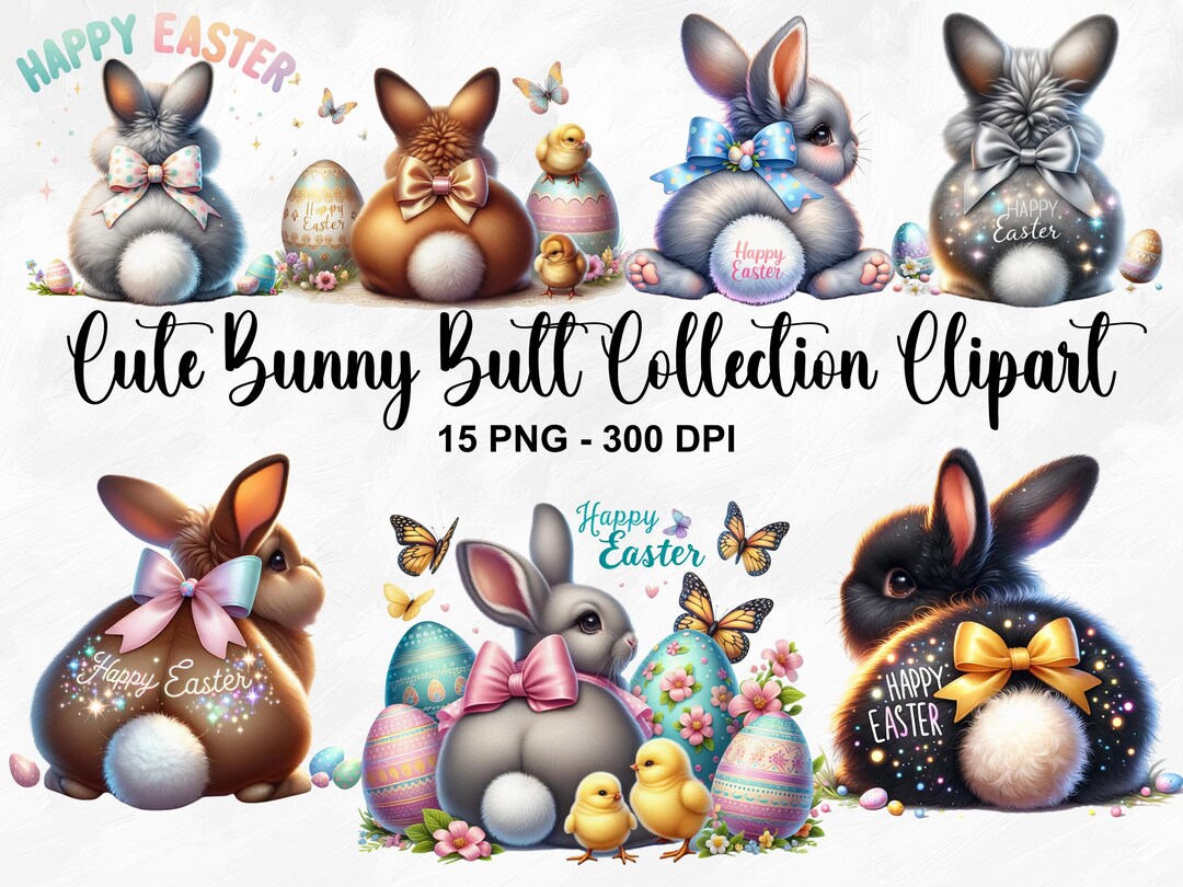 Watercolor Bunny Butt Collection Clipart, 15 PNG Easter Clipart, Bunny ...