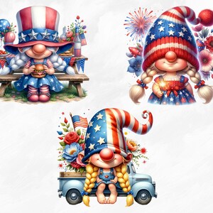 Watercolor Patriotic Gnome Collection Clipart, 11 PNG Memorial Day ...